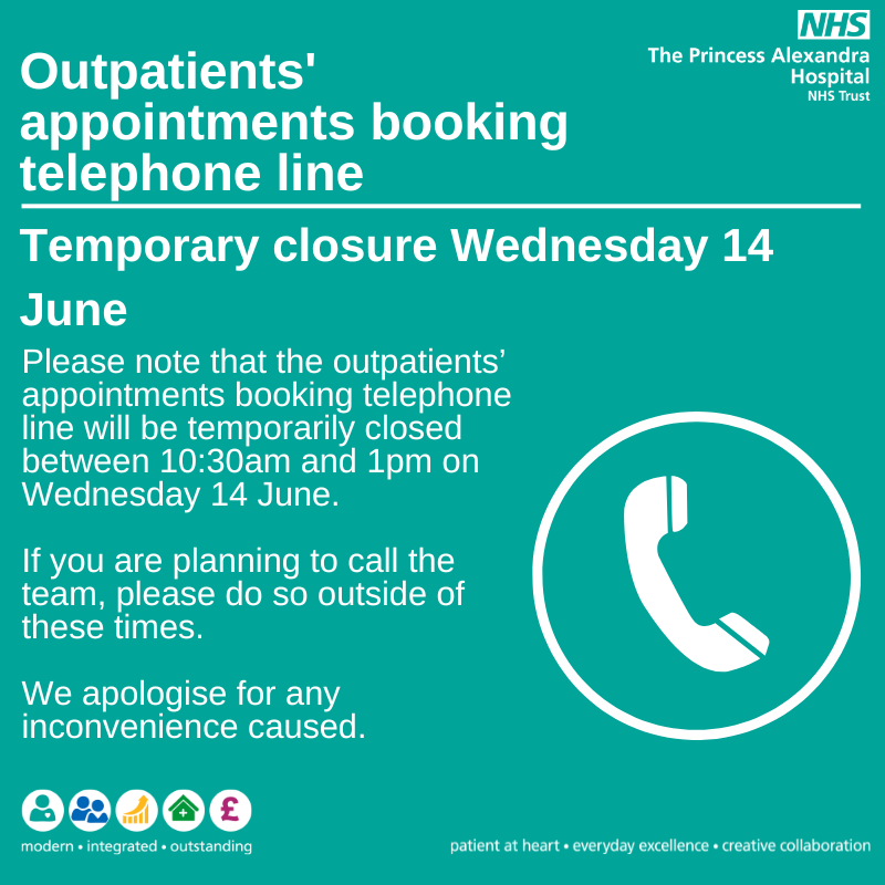 Outpatients’ appointments booking telephone line – temporary closure on ...
